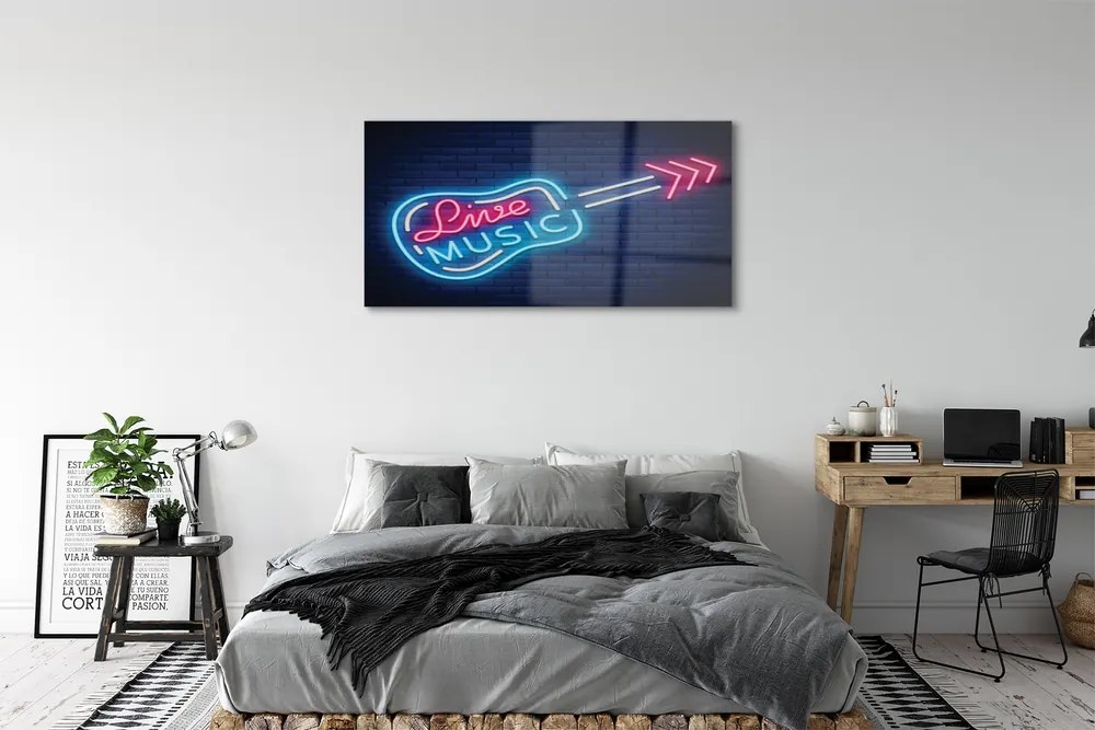 akrylový obraz Kytara neonový nápis 125x50 cm