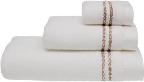 Sada ručníků a osušky CHAINE, 3 ks - Bílá / béžová výšivka, Soft Cotton