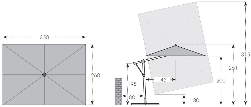 Slunečník DOPPLER Active výkyvný 350 x 260 cm antracit