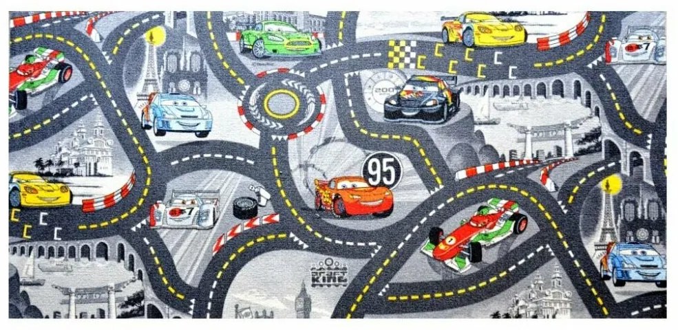 Dětský koberec The World od Cars 97 šedý (Varianta: 200 x 200 cm)