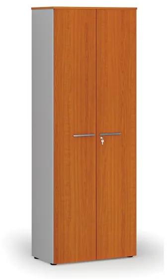 Kancelářská skříň s dveřmi PRIMO GRAY, 2128 x 800 x 420 mm, šedá/třešeň