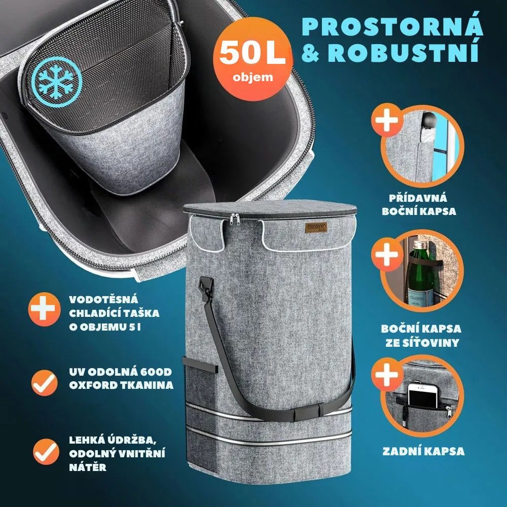 Nákupní taška na kolečkách do schodů COMFORT,50l, šedá Jurhan