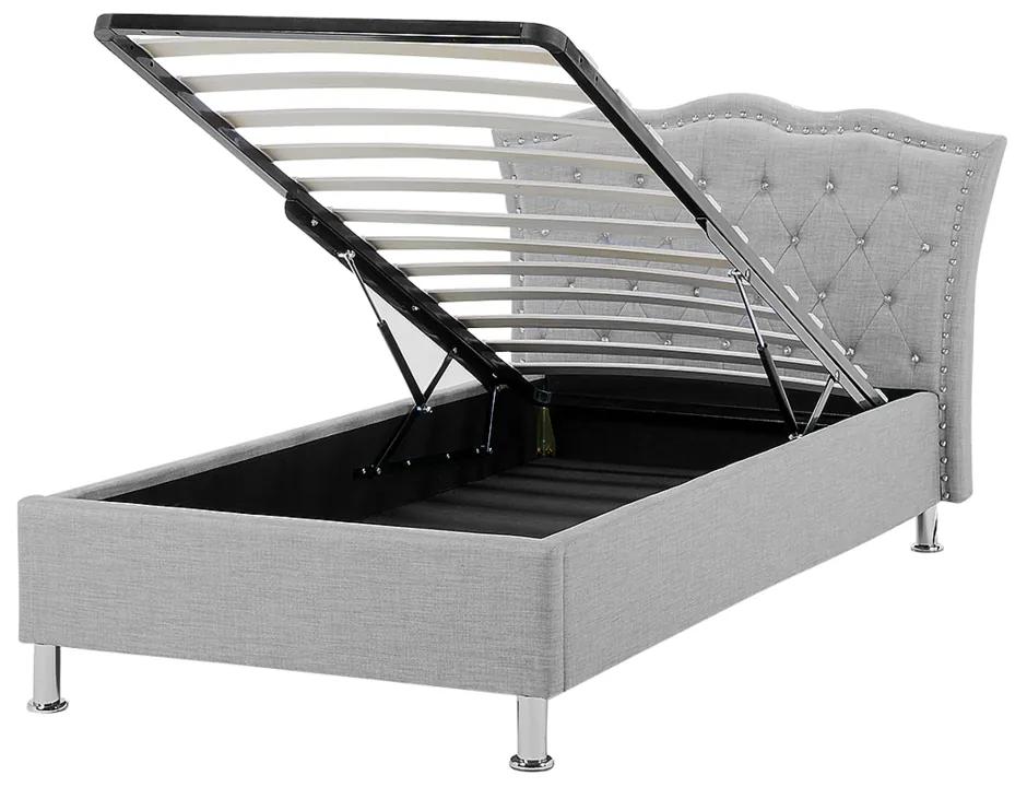 Šedá čalouněná postel Chesterfield s úložištěm 90x200 cm - METZ