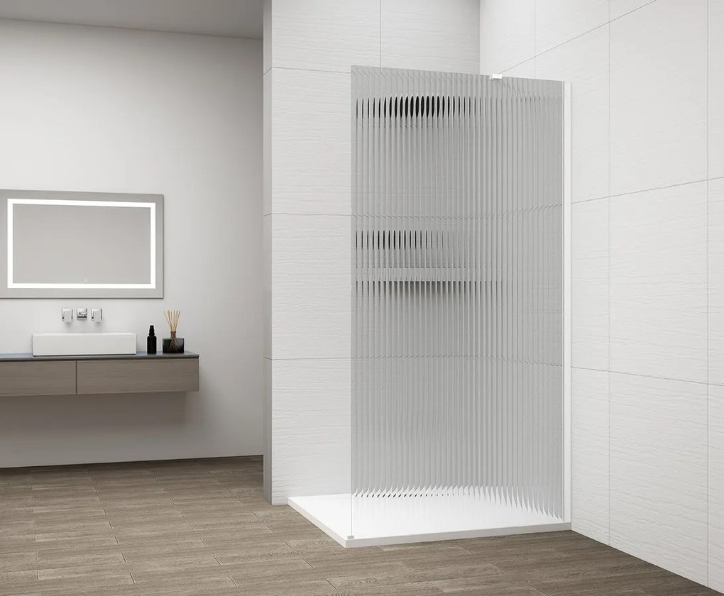 Polysan Esca White Matt jednodílná sprchová zástěna 70 x 210 cm k instalaci ke stěně bílá sklo Flute vlnky ES1370-03