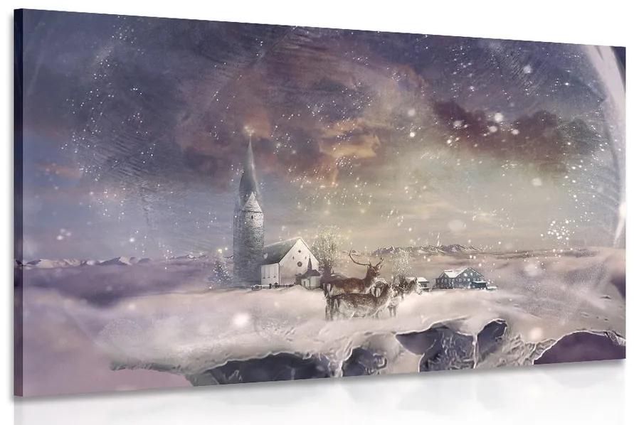 Obraz jelen v zasněžené vesničce Varianta: 120x80