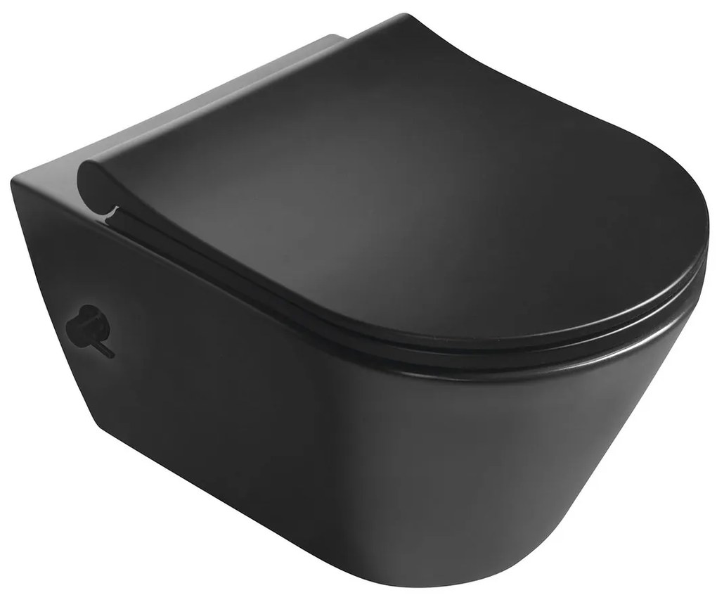 Sapho, AVVA závěsná WC mísa Rimless, integrovaná baterie a bidetová sprška 35,5x53 cm, czarny mat, 100315-110