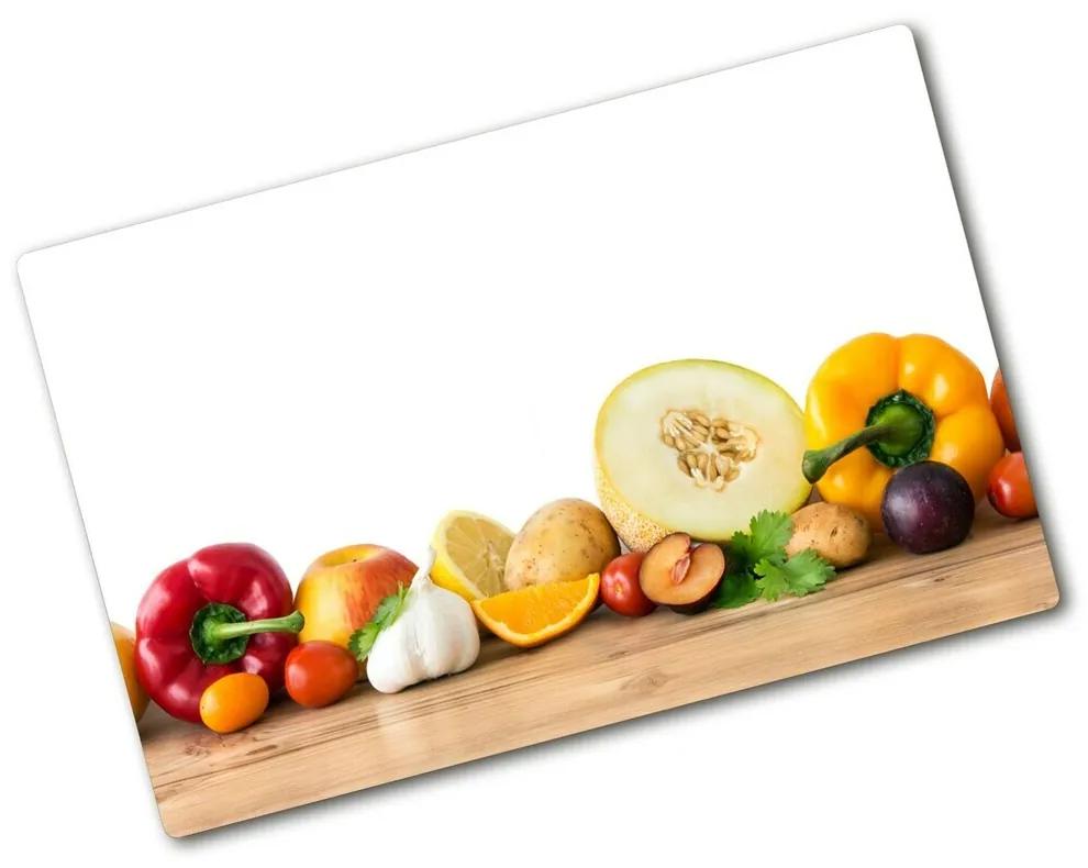 Wallmuralia Kuchyňská deska velká skleněná Ovoce a zelenína 80x52 cm