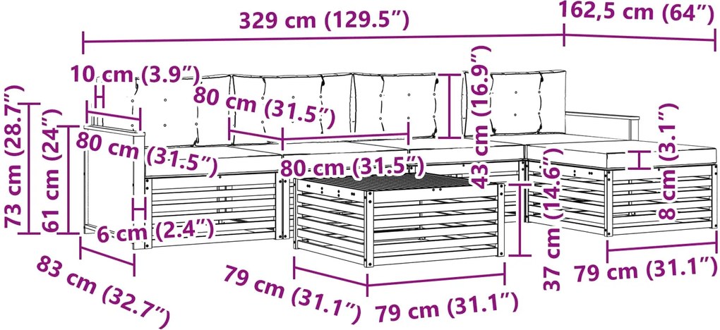 Venkovní pohovková souprava 6 ks Přirozená a Béžová Polyester 3383256