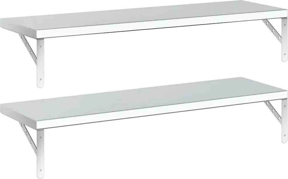 Nástěnné police 2 ks 100 x 30 cm stříbrné nerezová ocel 3214503