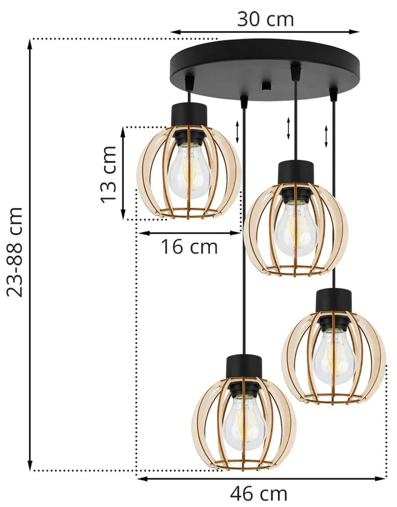 Závěsné svítidlo TIMBER 8, 4x dřevěné stínítko, O