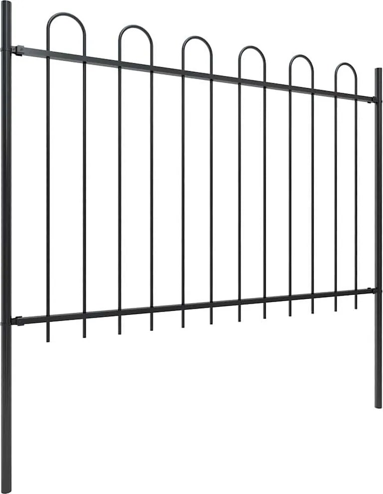 Zahradní plot s obloukem nahoře ocelový 838 x 120 cm černý 277669