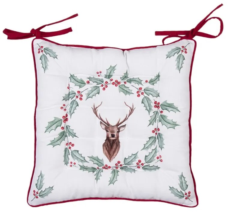 Podsedák na židli s výplní Holly Christmas s jelenem – 40x40x4 cm