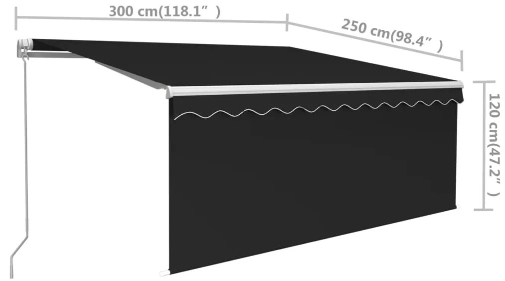 vidaXL Marketos Ručně zatahovací markýza s roletou 3 x 2,5 m antracitová