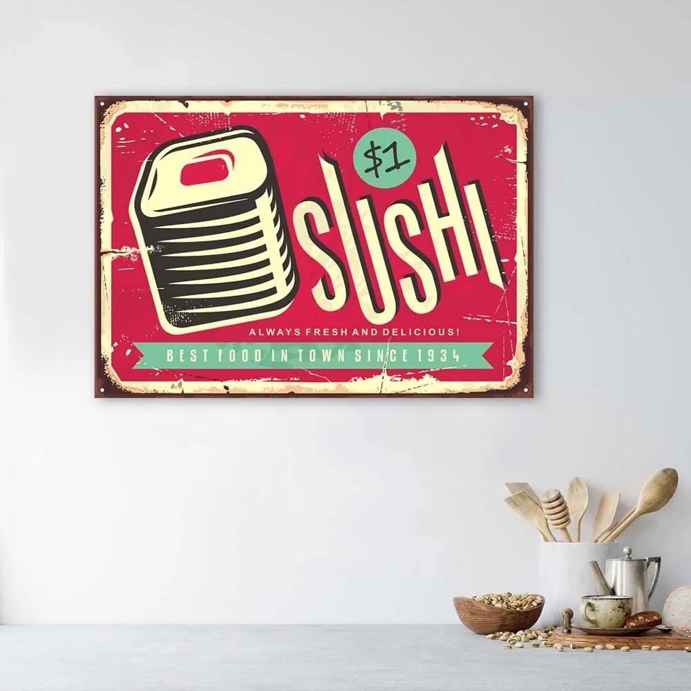 Gario Obraz na plátně Cedule retro sushi Rozměry: 60 x 40 cm