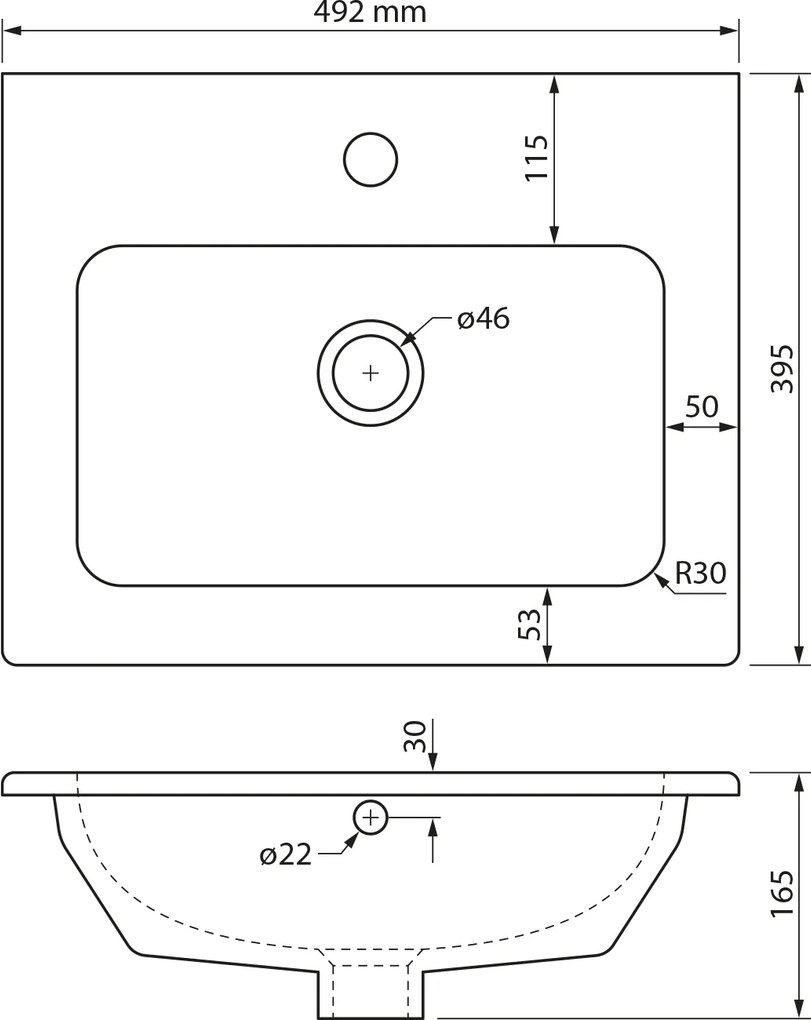 Sapho PRACTICO keramické umyvadlo nábytkové 50 x 40 cm s přepadem bílá 44050