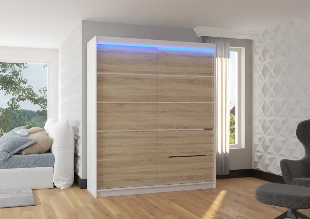 Posuvná skříň s LED osvětlením SPECTRA 180 bílá – sonoma