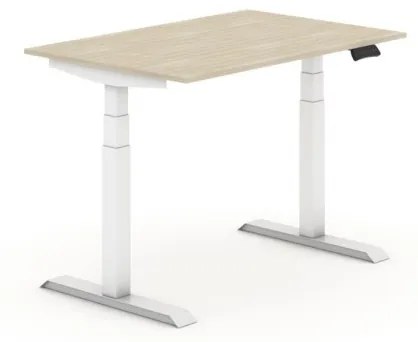 Výškově nastavitelný stůl, elektrický, 625-1275 mm, deska 1600x800 mm, dub, bílá podnož