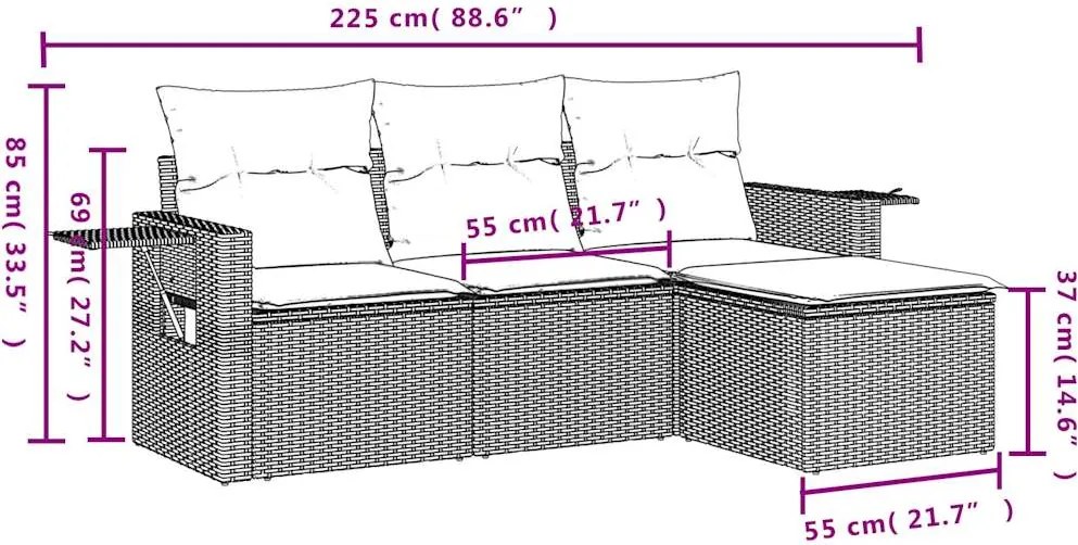 4dílná zahradní sedací souprava s poduškami šedá polyratan 3252407