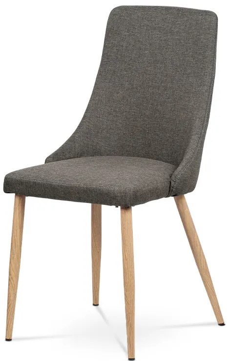 Jídelní židle TELMA — coffee látka, kovové nohy, dekor dub