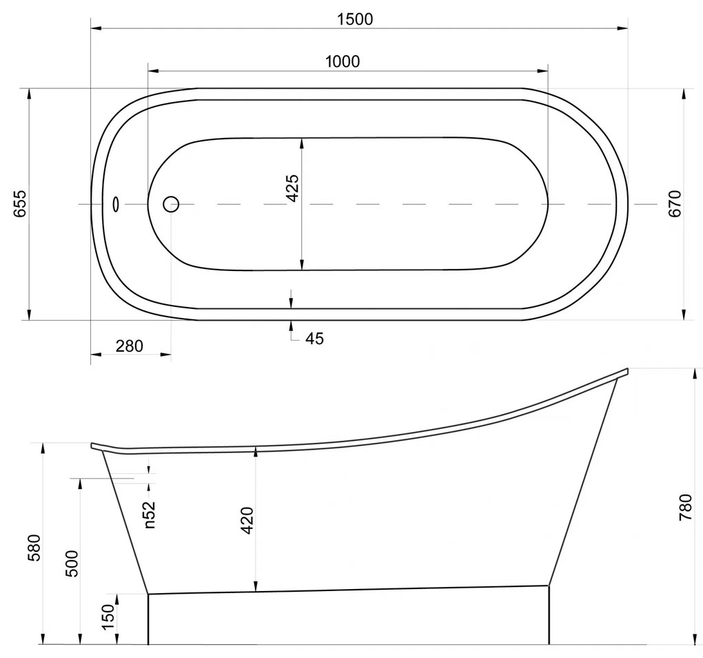 Besco Gloria Glam volně stojící vana, litý mramor Délka vany: 150cm