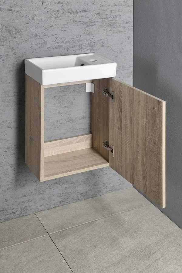 Aqualine Bruckner, ZOJA skříňka s keramickým umyvadlem 40x22 cm, dub platina, 51049DP-02