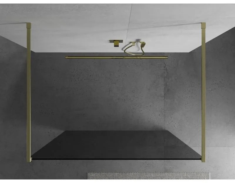 Mexen Kioto, sprchová zástěna Walk-In 100 x 200 cm, 8mm šedé sklo, zlatý matný profil, 800-100-002-55-40
