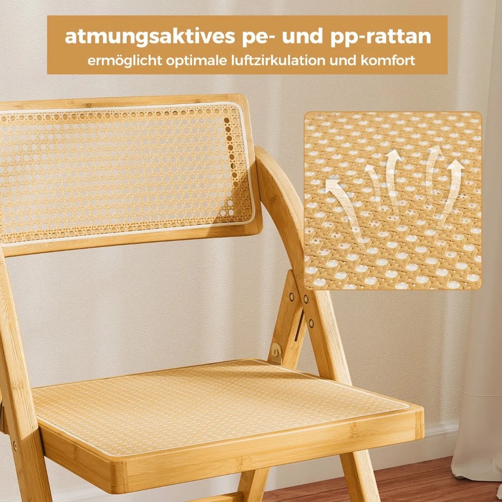 Costway Sada 2 ratanových skládacích židlí s bambusovým rámem
