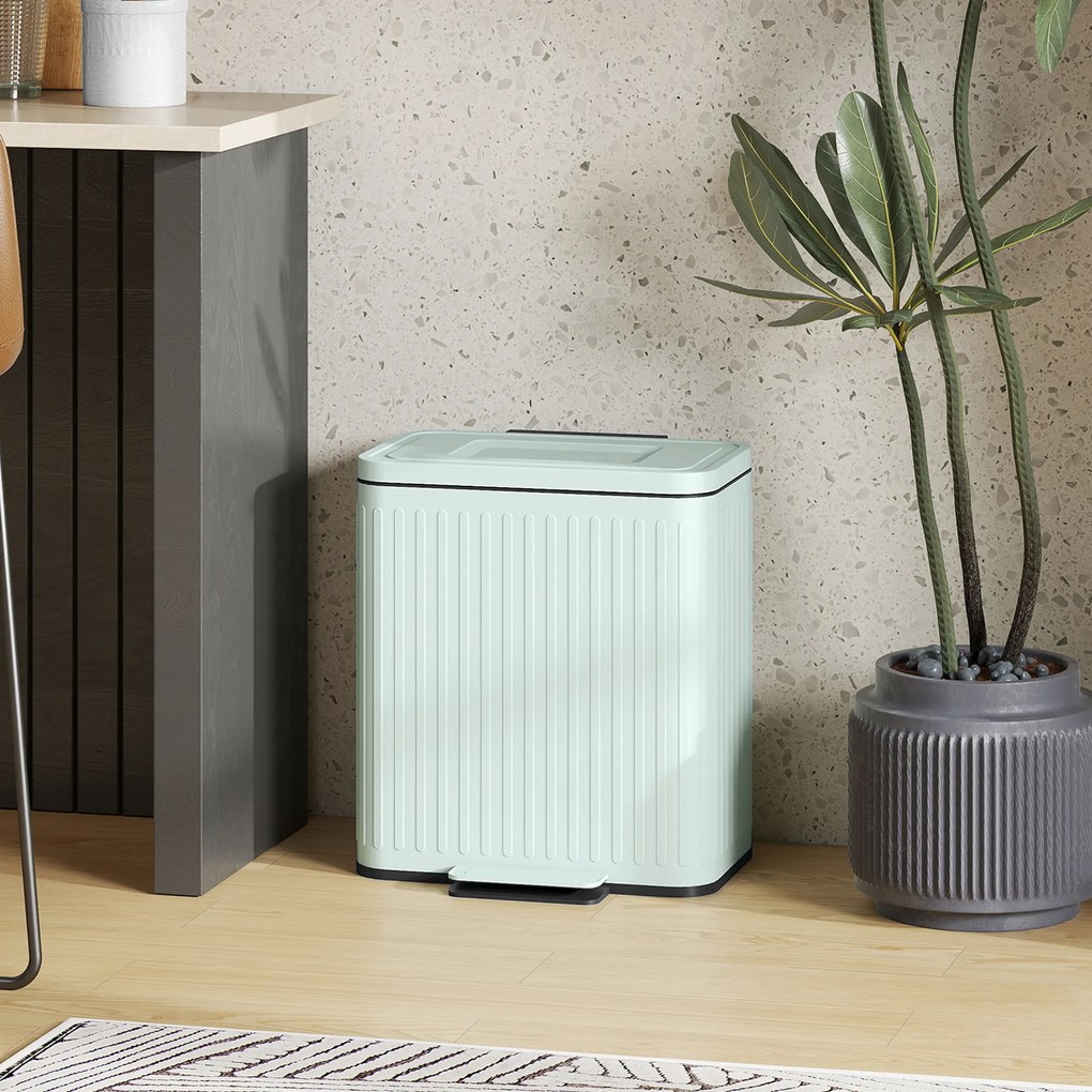 HOMCOM koš na odpad 40 l s pedálem a dvěma přihrádkami — 2 × 20 l, tlumené dovírání, funkce držení otevřeného víka, vyjímatelné vnitřní nádoby — zele…