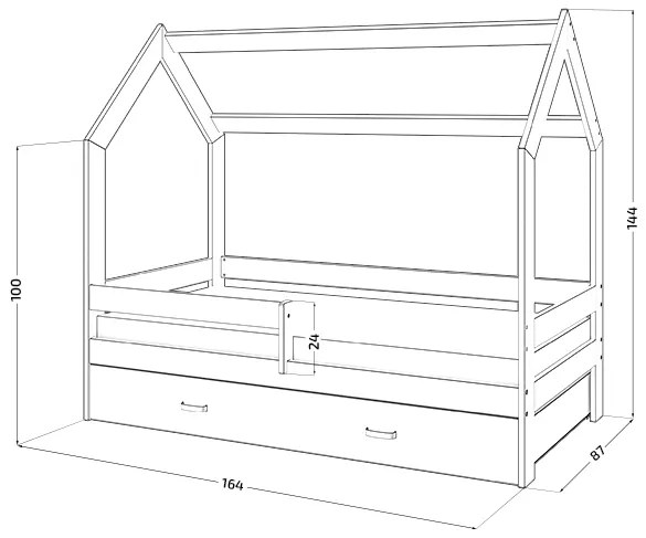 Dětská postel DOMEČEK D3 borovice 80 x 160 cm Matrace: Bez matrace, Rošt: Bez roštu, Úložný box: S bílým úložným boxem