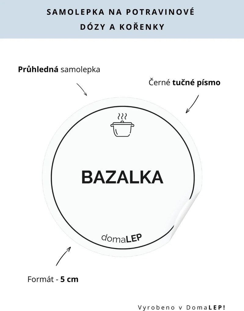 Samolepka na kořenky BAZALKA průhledná 5 cm tučné písmo