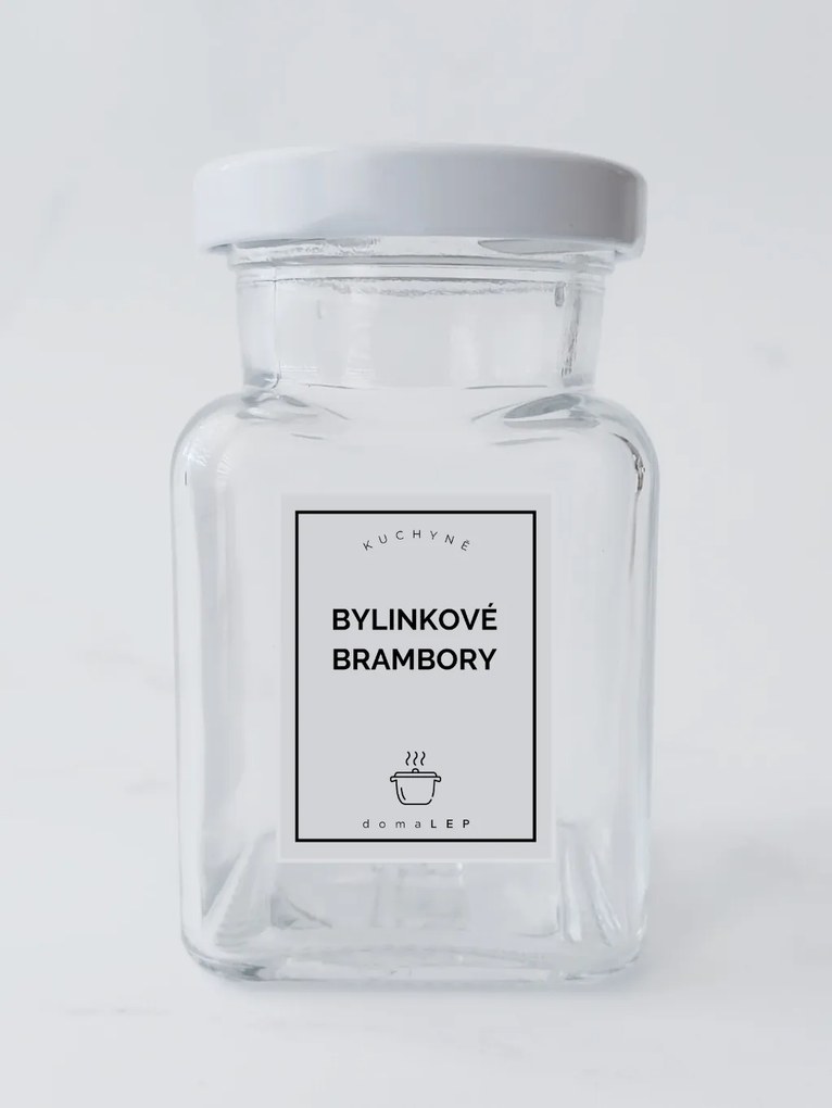 Samolepka na kořenky BYLINKOVÉ BRAMBORY průhledná 3 × 4 cm tučné písmo