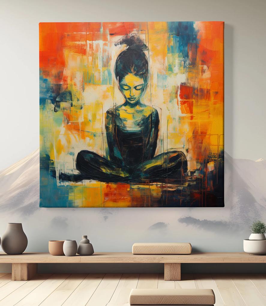 Obraz na plátně - Meditace, abstrakce, žena na barevném pozadí FeelHappy.cz Velikost obrazu: 100 x 100 cm