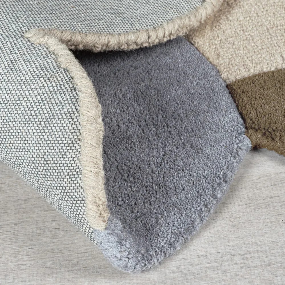 Šedobéžový ručně tkaný vlněný běhoun 80x230 cm Mia Scallop Frame – Flair Rugs