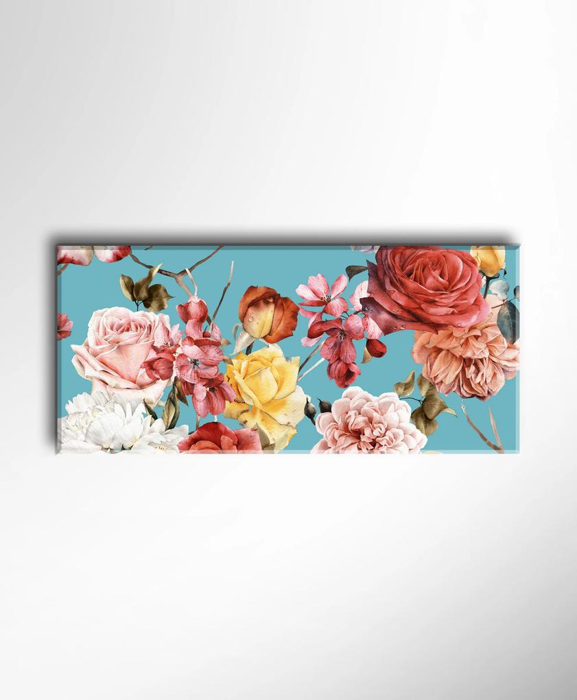 Malvis ® Obraz Jarní květiny na modrém podkladu ROZMĚR (šířka x výška): jednodílný obdélník 150x60 cm