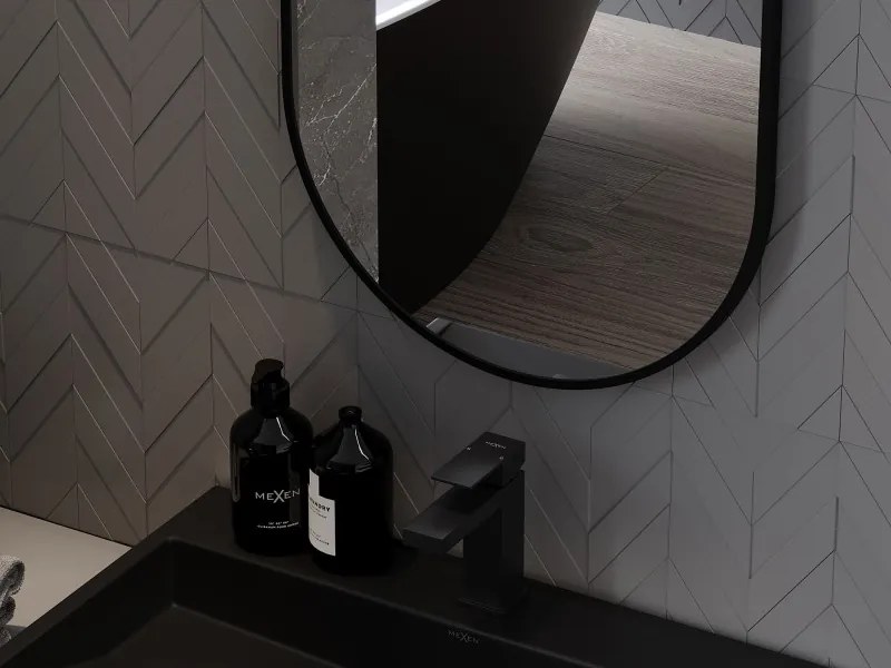 Mexen Loft oválné koupelnové zrcadlo 80 x 45 cm, černý rám - 9851-080-045-000-70