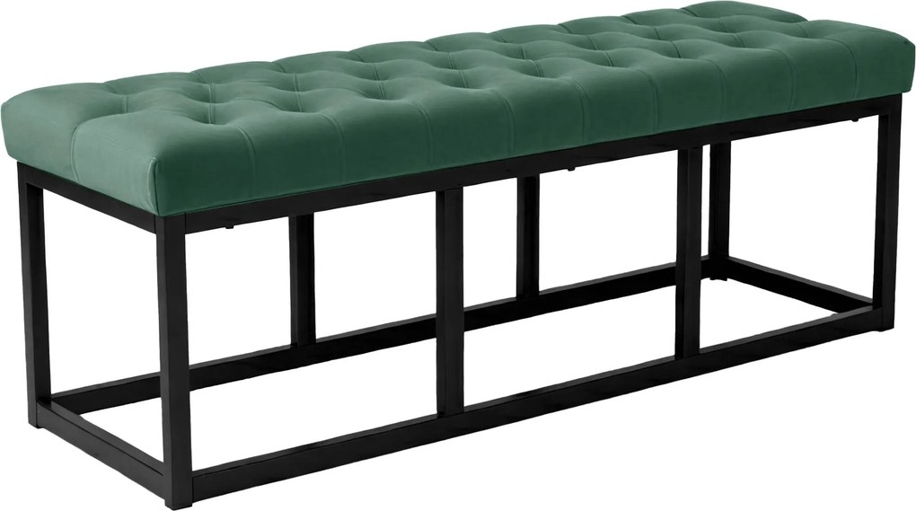 Lavice Polson samet černá konstrukce 120 cm – zelená