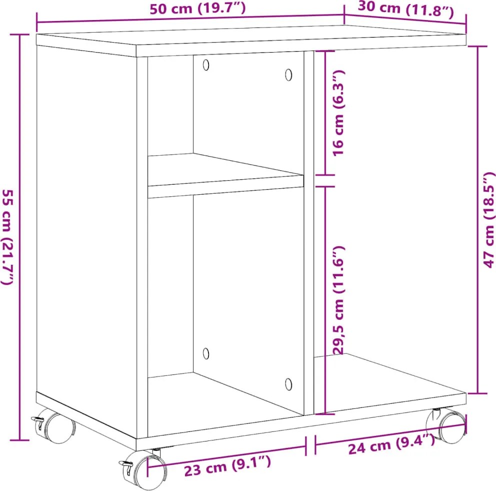 vidaXL Odkládací stolek na kolečkách 50x30x55 cm kompozit [840574] Barva: šedá sonoma