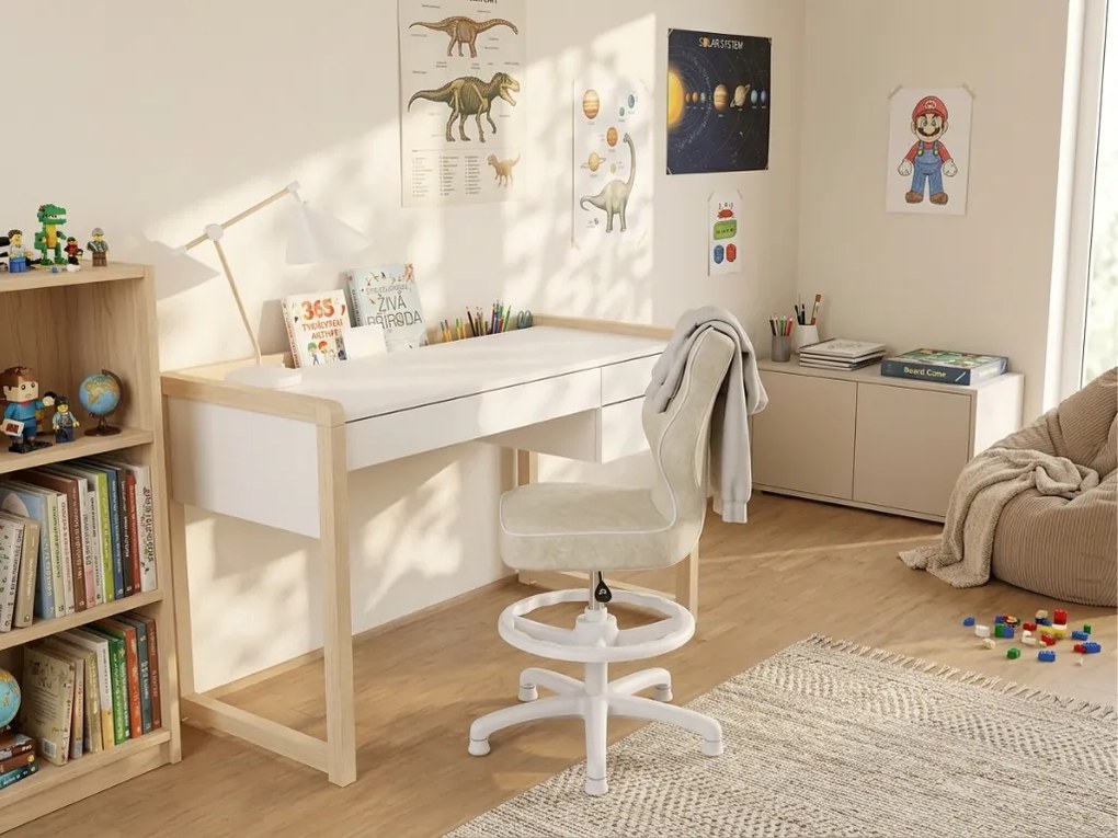 Benlemi Stůl STOLLY se 3 šuplíky a pastelkovníkem do dětského pokoje + ergonomická židle BÉŽOVÁ Zvolte rozměr židle: dítě 133 - 159 cm (výška stolu 71 - 82 cm)
