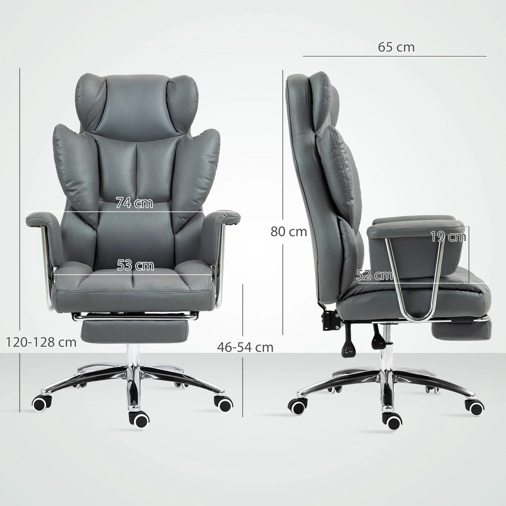 Kancelářská židle HOMCOM s funkcí polohování, ergonomická kancelářská židle, výškově nastavitelná otočná židle s podnožkou, čalouněná, max. nosnost 1…