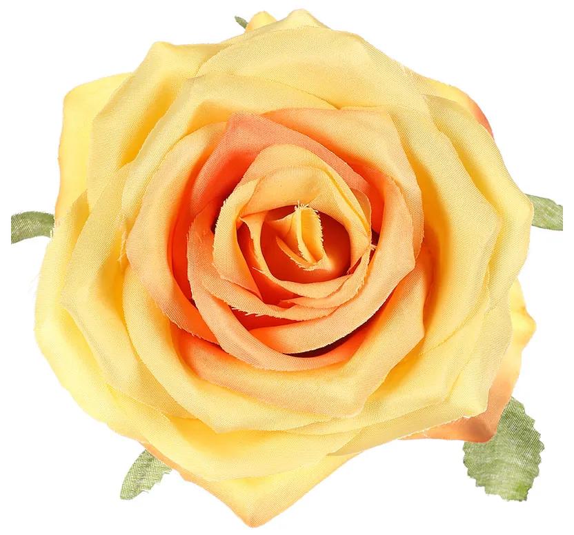 Růže, barva žluto-oranžová,květina umělá vazbová. Cena za balení 12 ks - KUM3311-YE