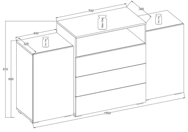 Kombinovaná komoda POSIE - wotan / bílá lesk