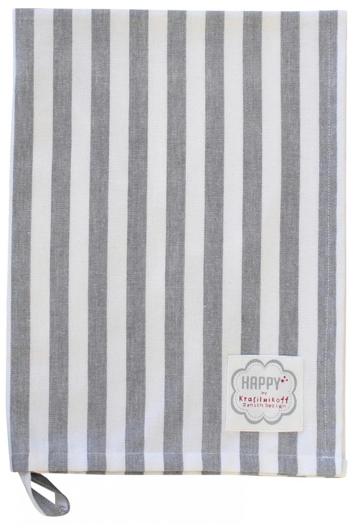 Krasilnikoff Utěrka Charcoal stripes, šedá barva, bílá barva, textil