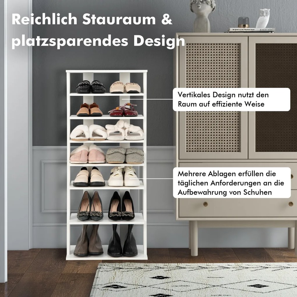 Costway Botník 7patrový botník v retro stylu – 45 × 25 × 110,5 cm, bílý