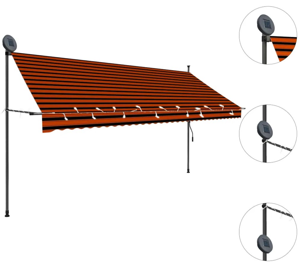 Ručně zatahovací markýza s LED světlem 350 cm oranžovo-hnědá,  145881