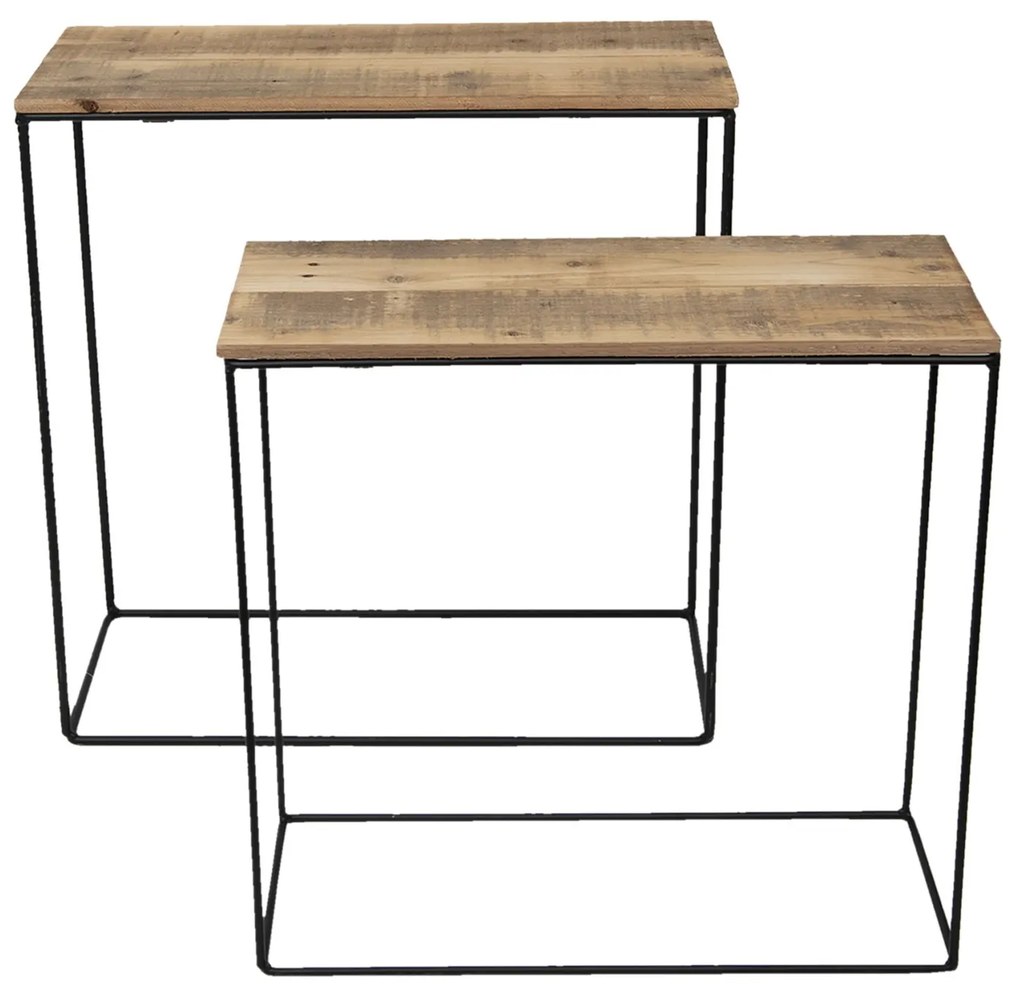 Set 2 odkládacích stolků s recyklovaným dřevem - 60*25*65 cm / 55*22*56 cm