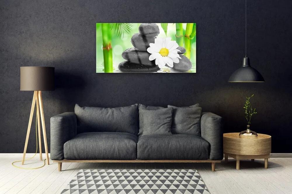 Obraz na skle Bambus Kameny Zen Květ 120x60 cm