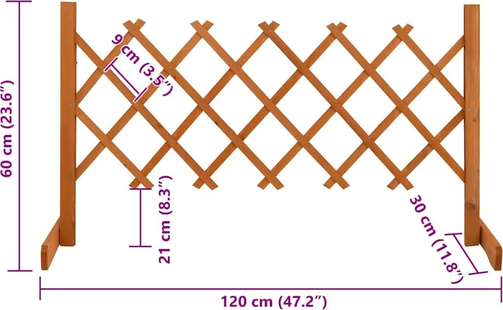Zahradní trelážový plot oranžový 120 x 60 cm masivní jedle 314822