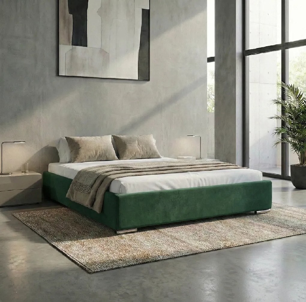 Eka Čalouněná postel LANA 140 x 200 cm Barva látky Trinity: Krémově bíla (Trinity 2301), Úložný prostor: S kovovým rámem úložného prostoru