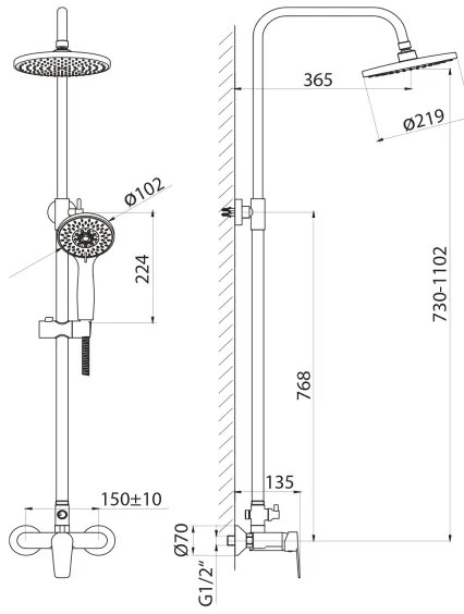 Aqualine - Sprchová sada s baterií LOTTA matná černá