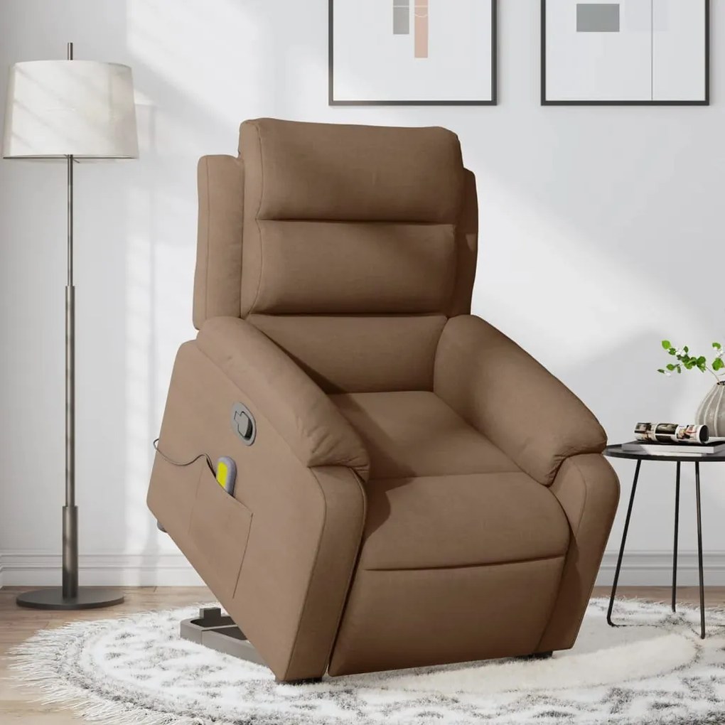 Zvedací masážní polohovací křeslo hnědé textil 3204996